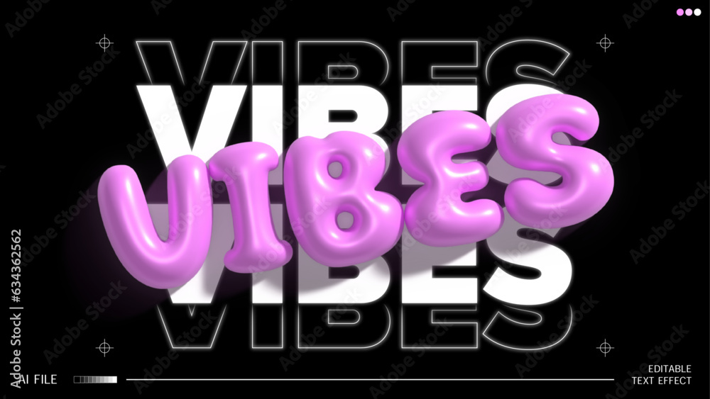 3d inflate vibes text effect Stock Vector | Adobe Stock