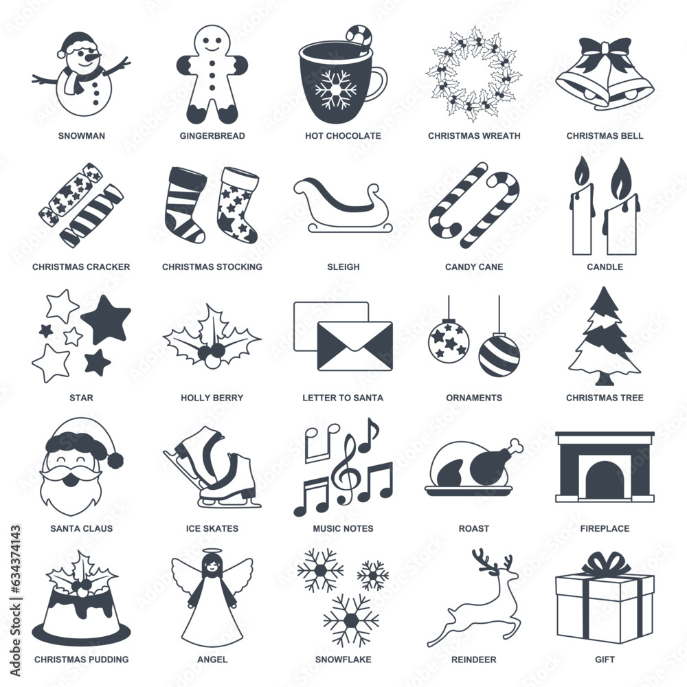 Christmas and New Year icon set, Included icons as Christmas Tree ...