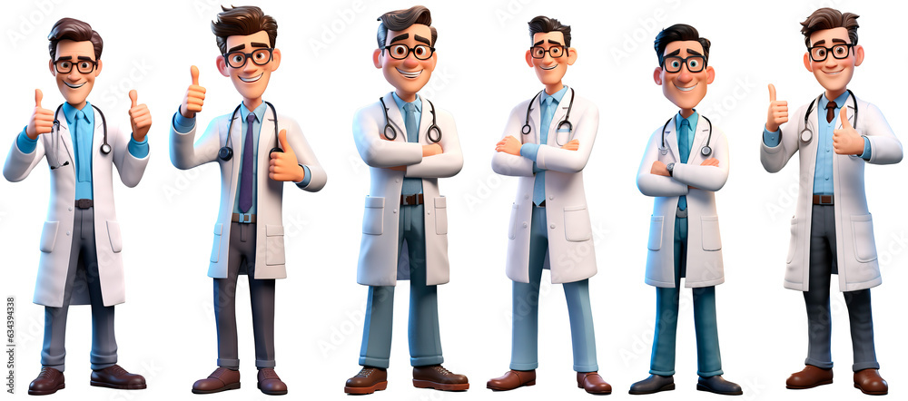 3D render family doctor character. Happy and dancing cartoon style ...