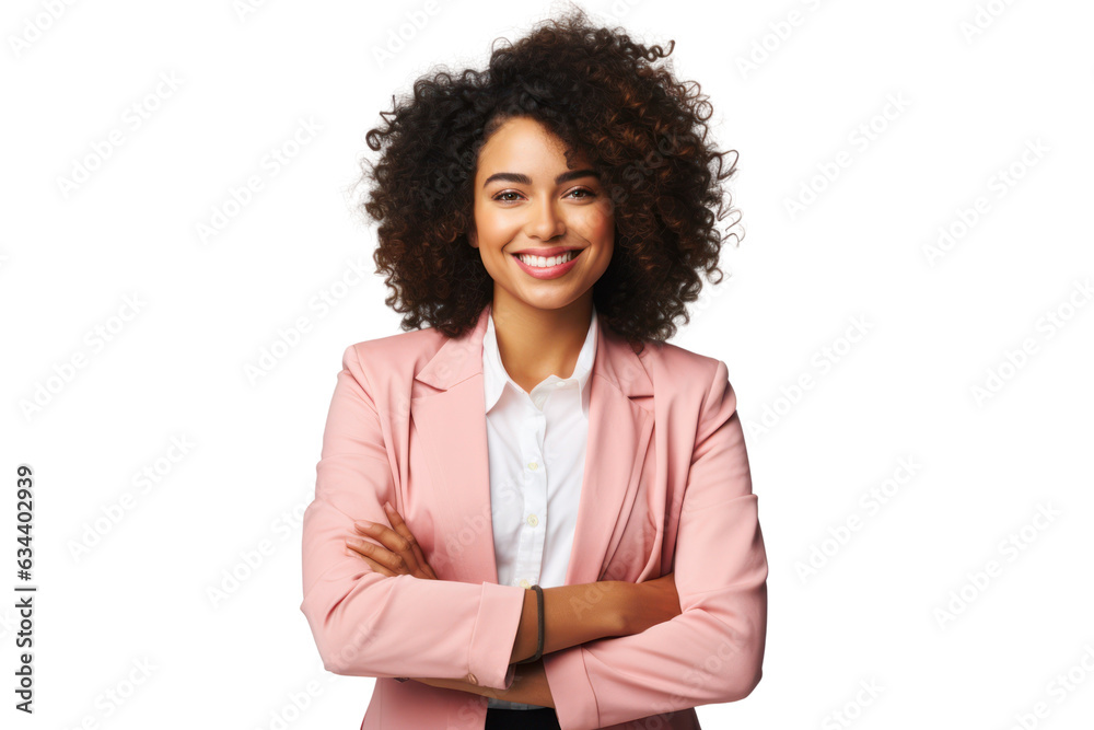 Business woman portrait isolated on white transparent background, Afro ...