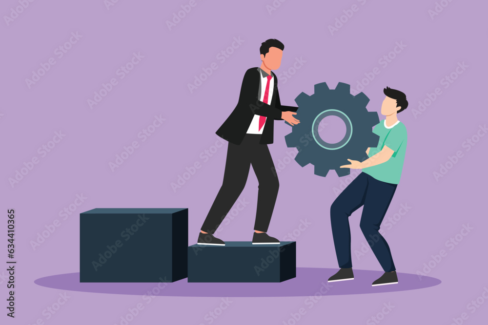 Cartoon flat style drawing businessman helping his partner to lifting ...