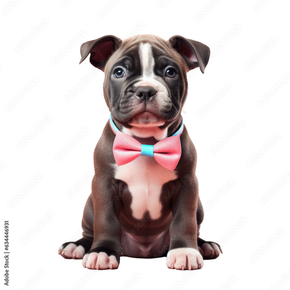 Cute American bully in a bowtie alone on transparent background full ...