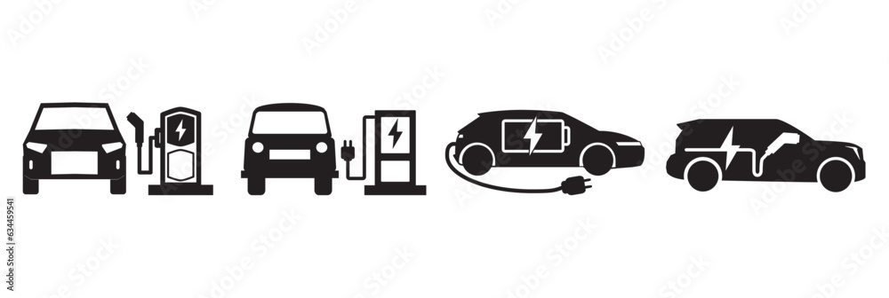 EV charging station flat icon set. Electric vehicle symbol. Place to ...