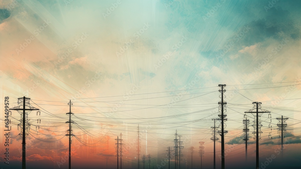 Telephone lines converging into a single point, representing the ...