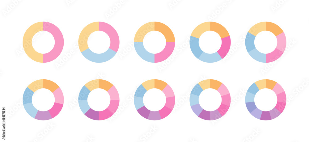 Set of ring segments template. Colored circular structure chart divided ...