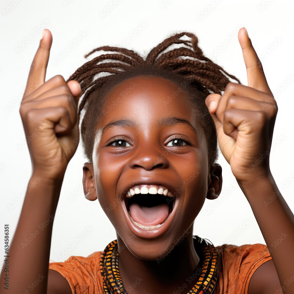 Stock-Illustration „A professional studio head shot capturing the pure joy of an 11-year-old ...