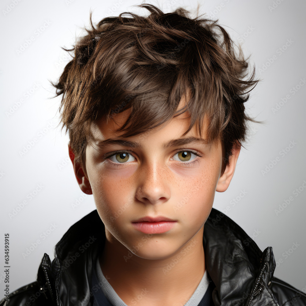 Professional studio head shot of an 11-year-old Spanish boy with a ...