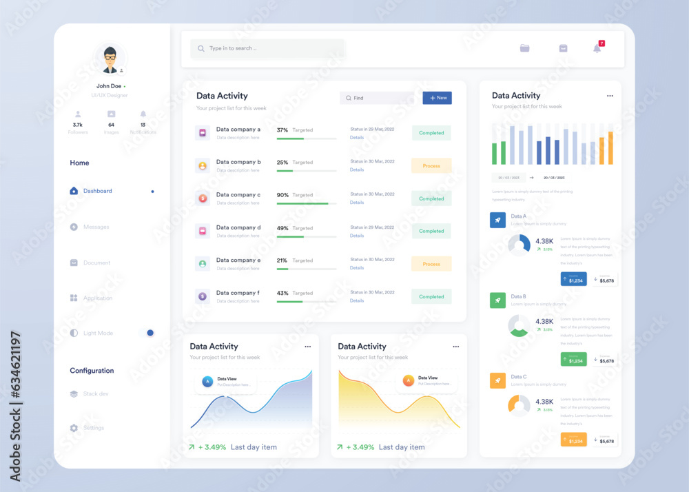 Infographic dashboard. UI UX design with graphs, charts and diagrams ...