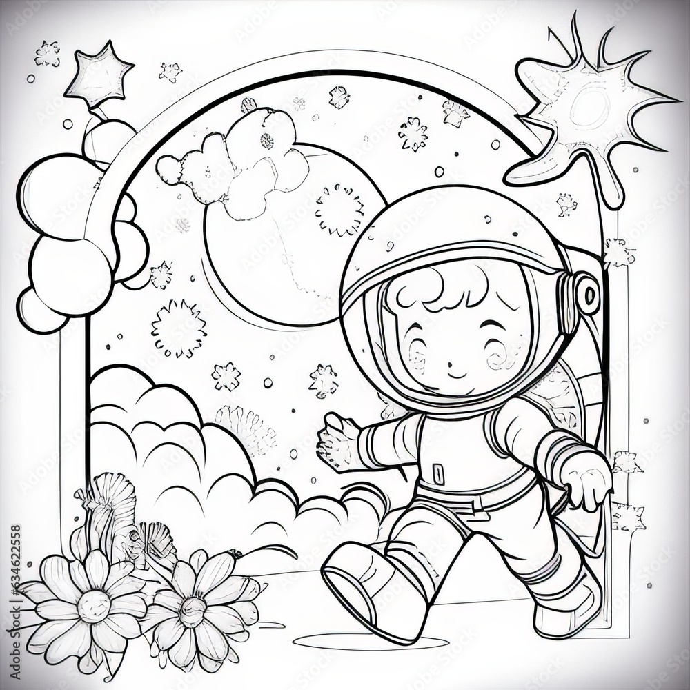 Space-Themed Coloring Page for Kids: Astronauts and Cosmic Adventures ...