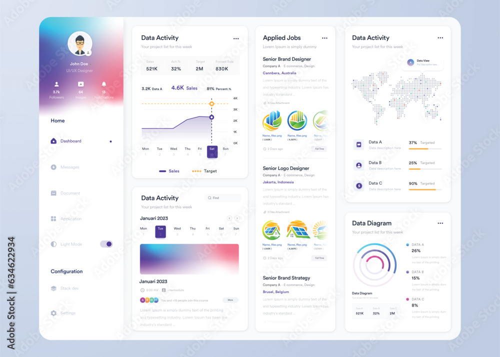 Infographic dashboard. UI UX design with graphs, charts and diagrams ...