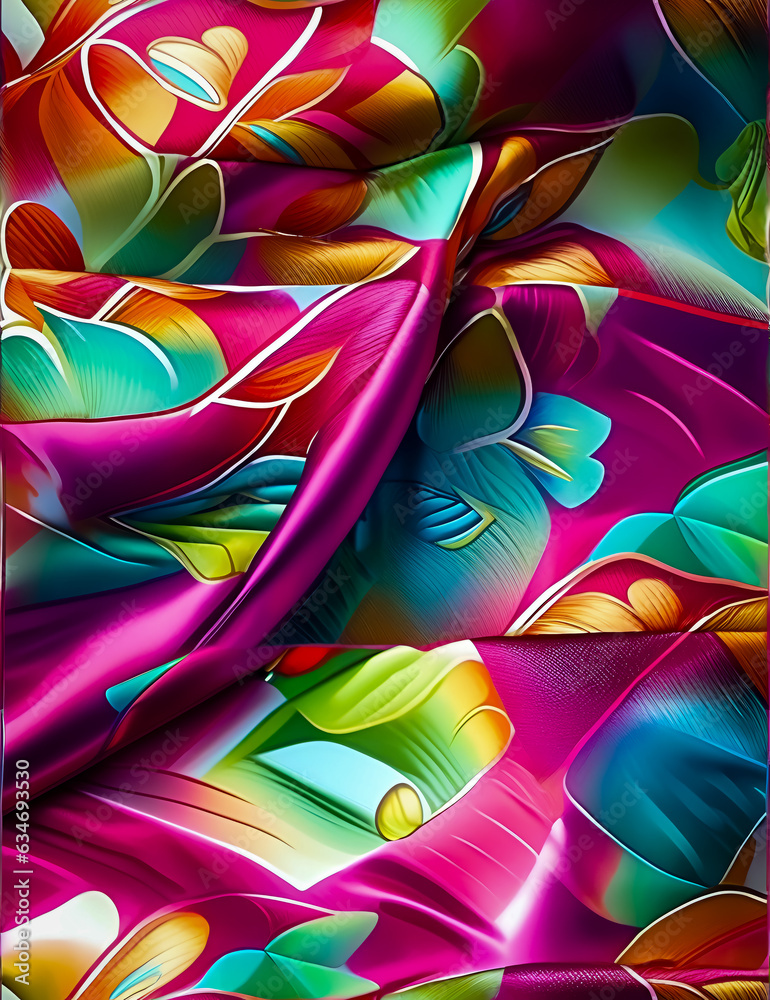 Bed cover fabric silk and polyester vibrant saturated colors background ...