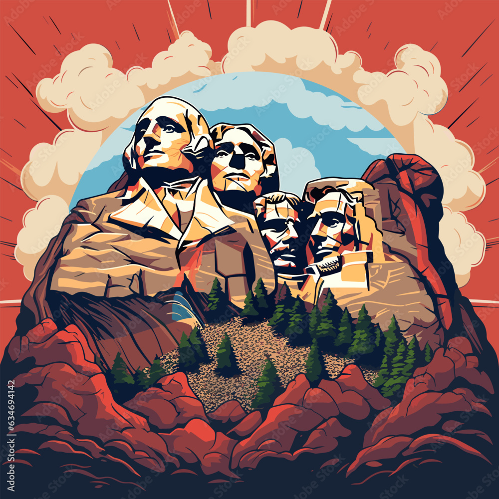 Mount Rushmore. Mount Rushmore hand-drawn comic illustration. Vector ...