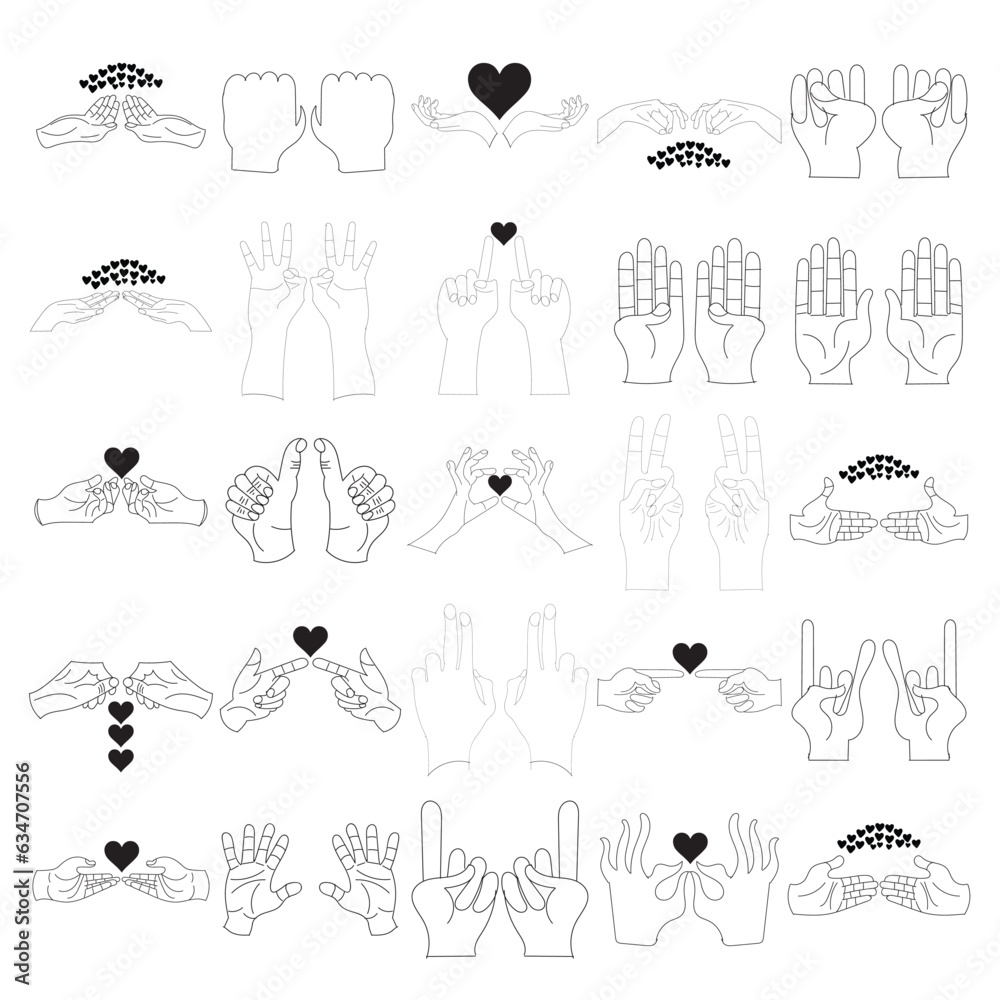 Hands poses. Female hand holding and pointing gestures, fingers crossed, fist, peace and thumb ...