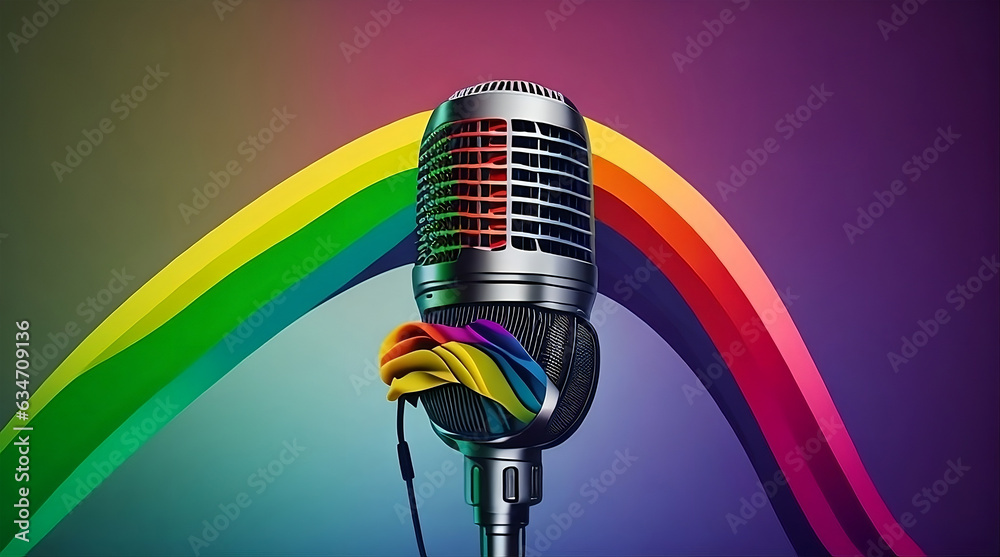 Megaphone and microphone colored with rainbow. LGBTQ concept, gender ...