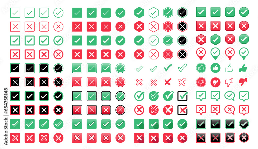 Green check mark and red cross icon Set of simple icons in flat style ...