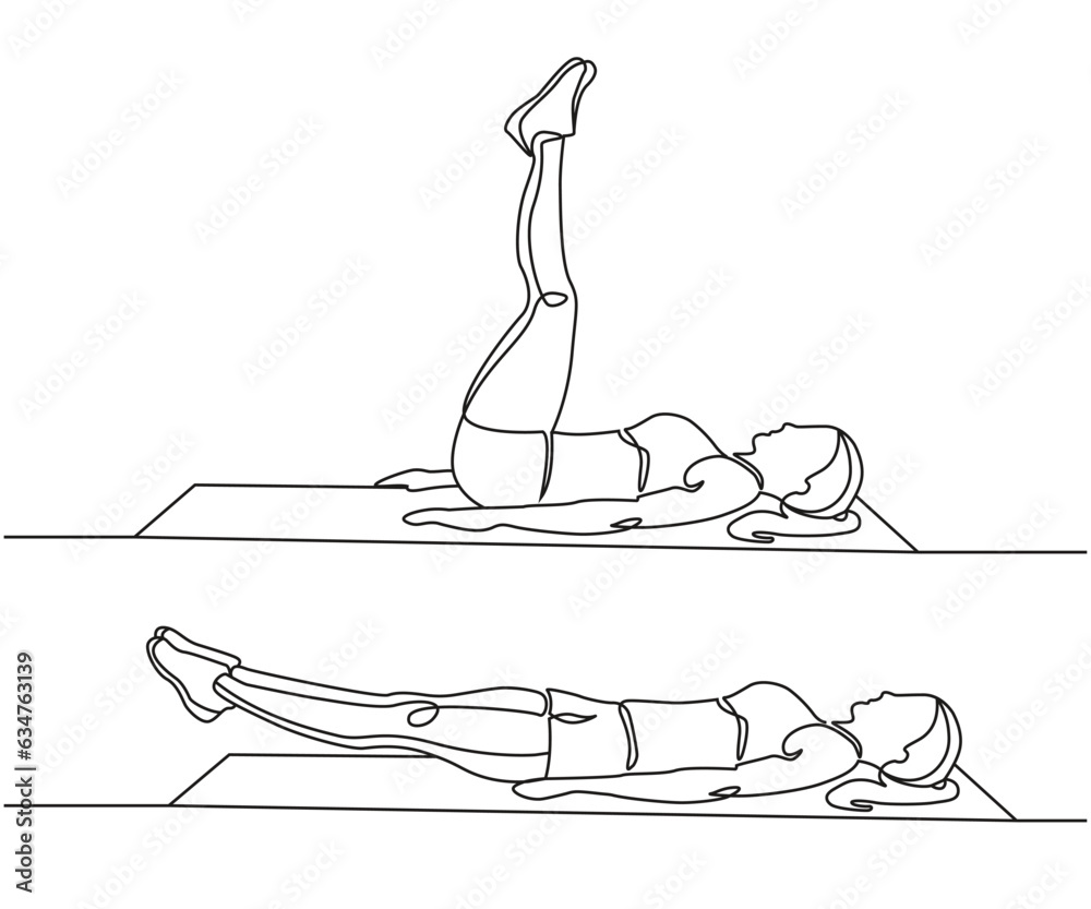 Leg Raise exercise Line Drawing, Leg Raises one line art, Straight Leg ...