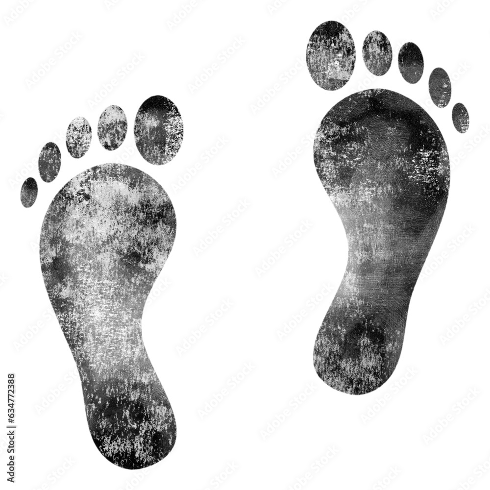 Stylized human footprints in grunge stamp style isolated on transparent ...