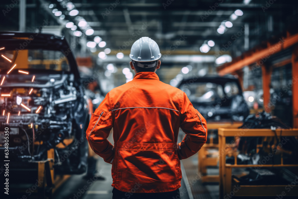 Worker In The Background Car Manufacturing Plant. Efficiency Of Worker ...