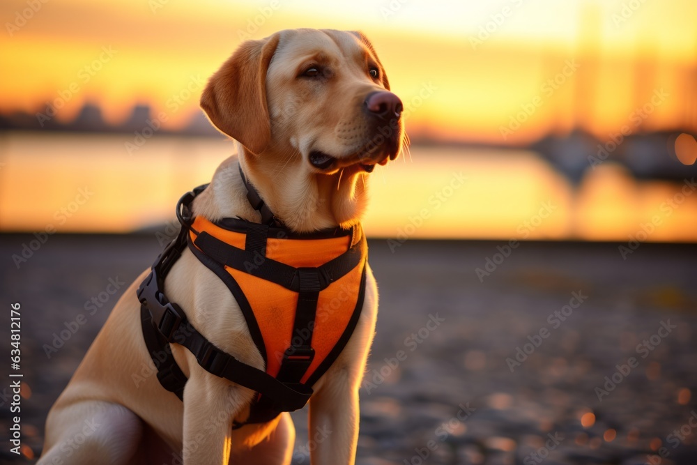 Labrador dog in guide dog harness Stock Photo | Adobe Stock