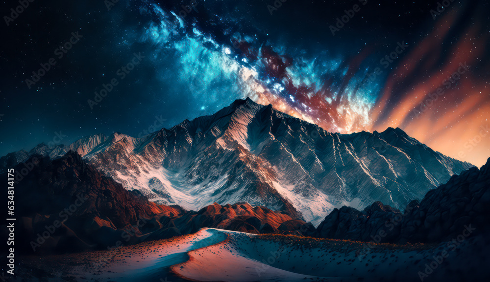 Beautiful Starry Night, Colorful Sky and Majestic Mountains under the ...