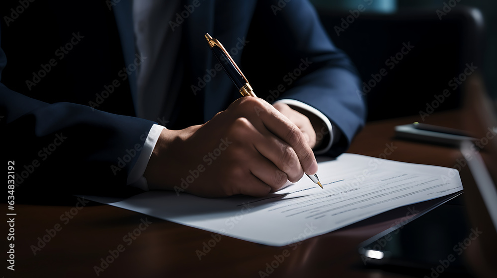 Signing a document, signing a contract, writing a will, signature - on ...