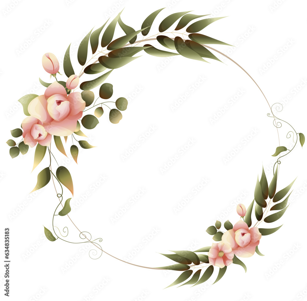 Vector Floral frame with delicate flowers and greenery illustration ...