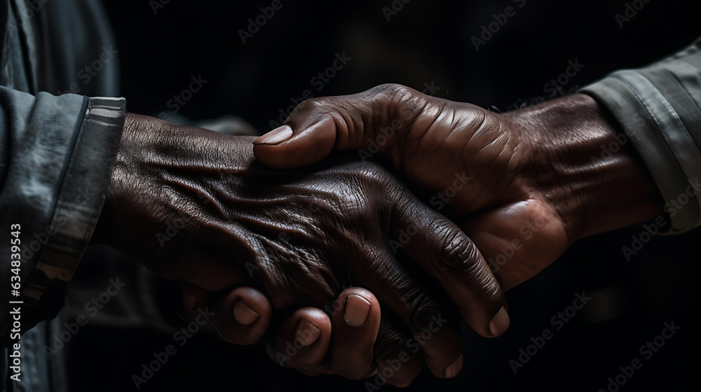 Firm handshake, made friendship, greeting, trust between two people ...