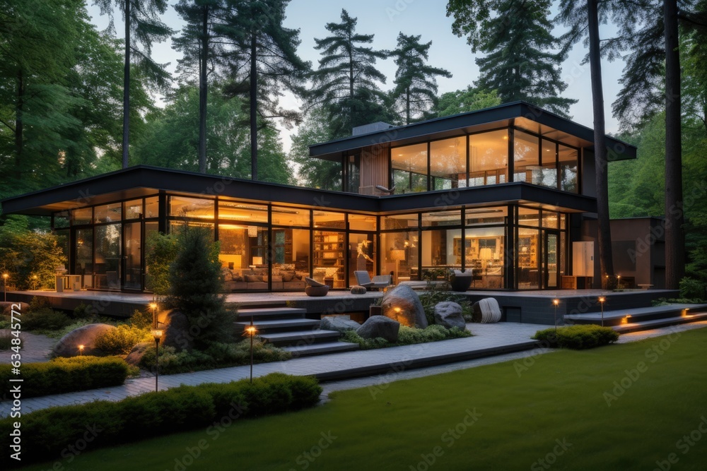 The modern house front elevation design features a seamless integration ...