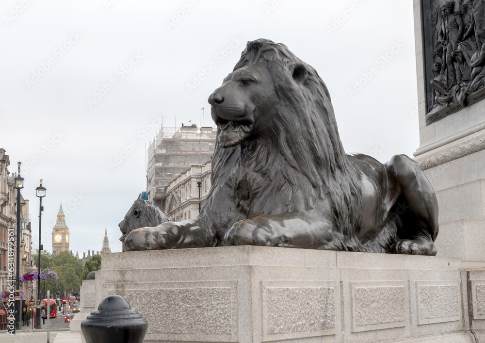 Iconic Lion Statue from Trafalgar Square with Big Ben in the Background ...
