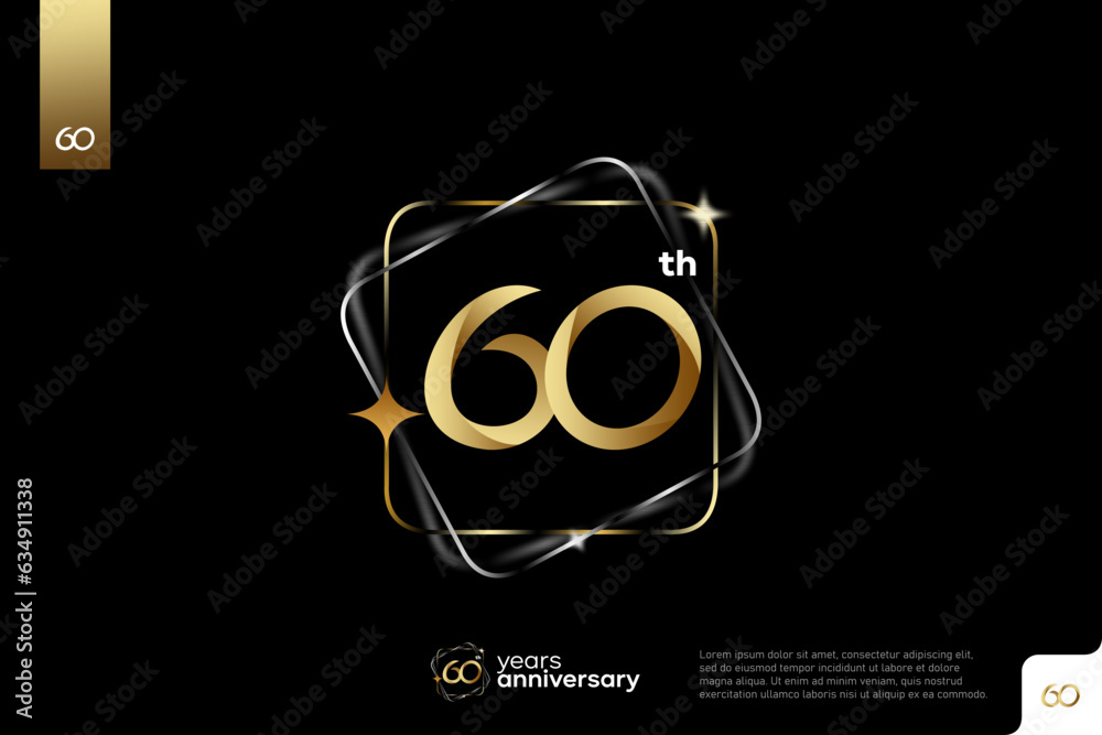 Gold number 60 logo icon design on black background, 60th birthday logo ...