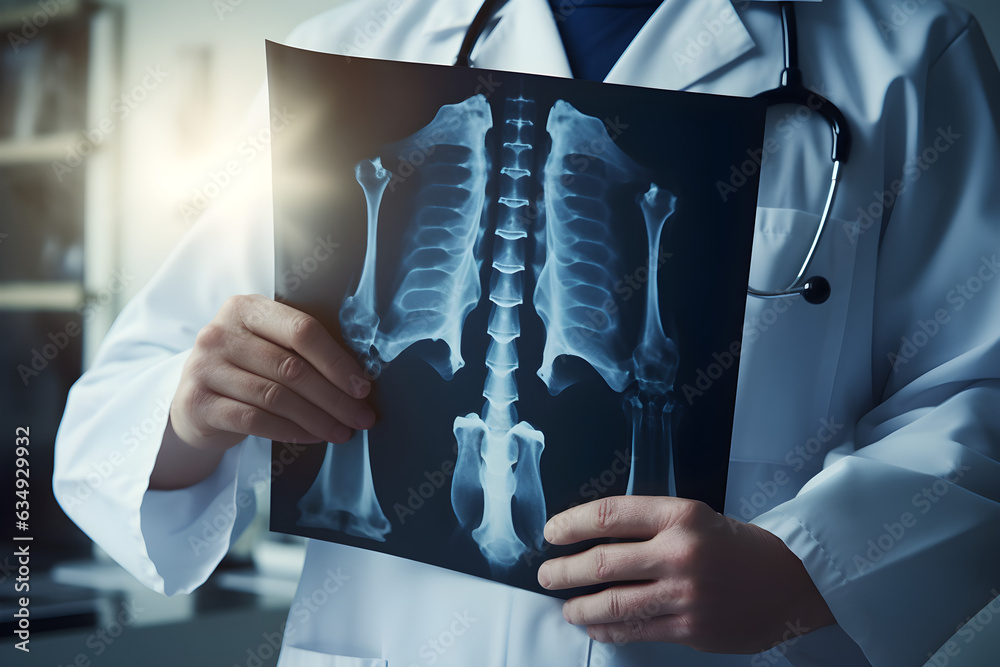 Doctor holding and looking patient bone x-ray film before surgery. MRI ...