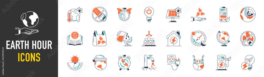 Climate change, ecology, green energy, park and weather icon set ...