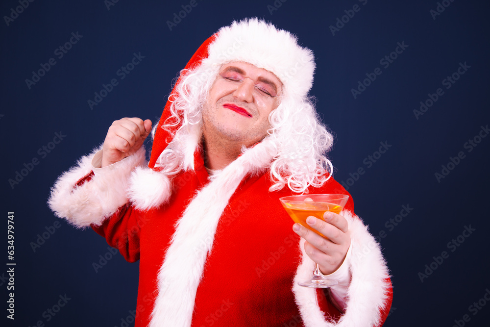 Christmas and New Year. Funny Drag Queen dressed as Santa Coat posing ...