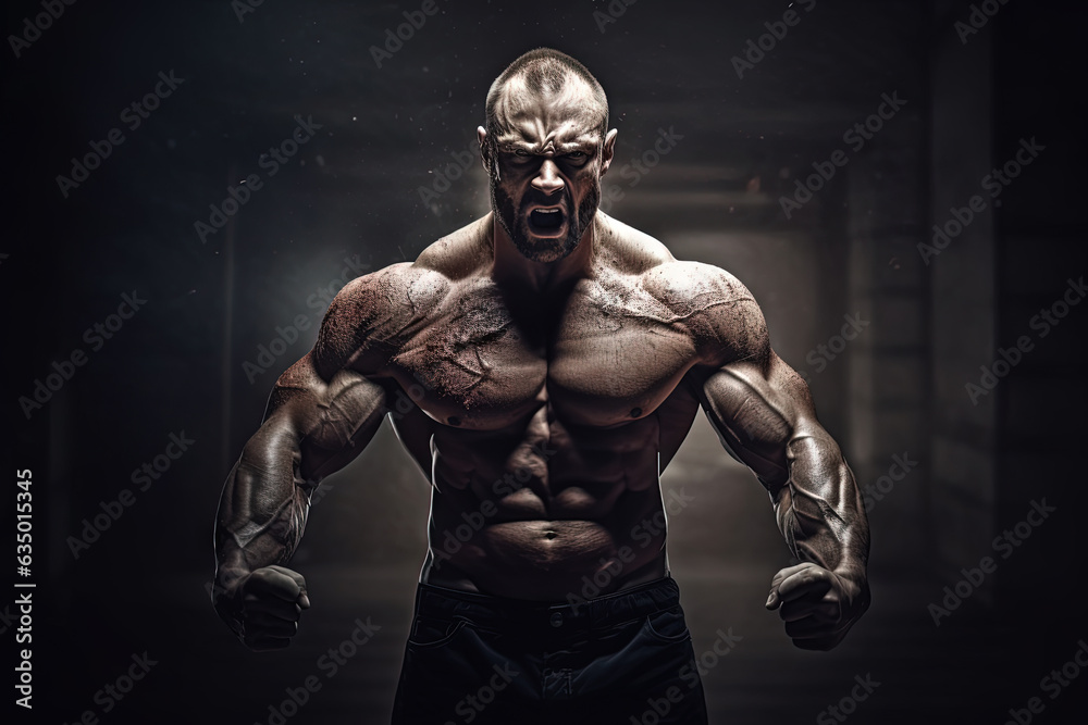 Extreme bodybuilder showing his muscles. Huge athlete demonstrating ...