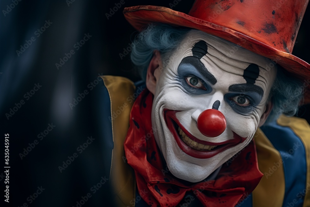 Scary creepy smiling clown circus jester joker villain carnival ...