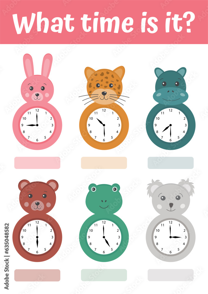 Telling time educational activity with clock in shape of cartoon funny ...