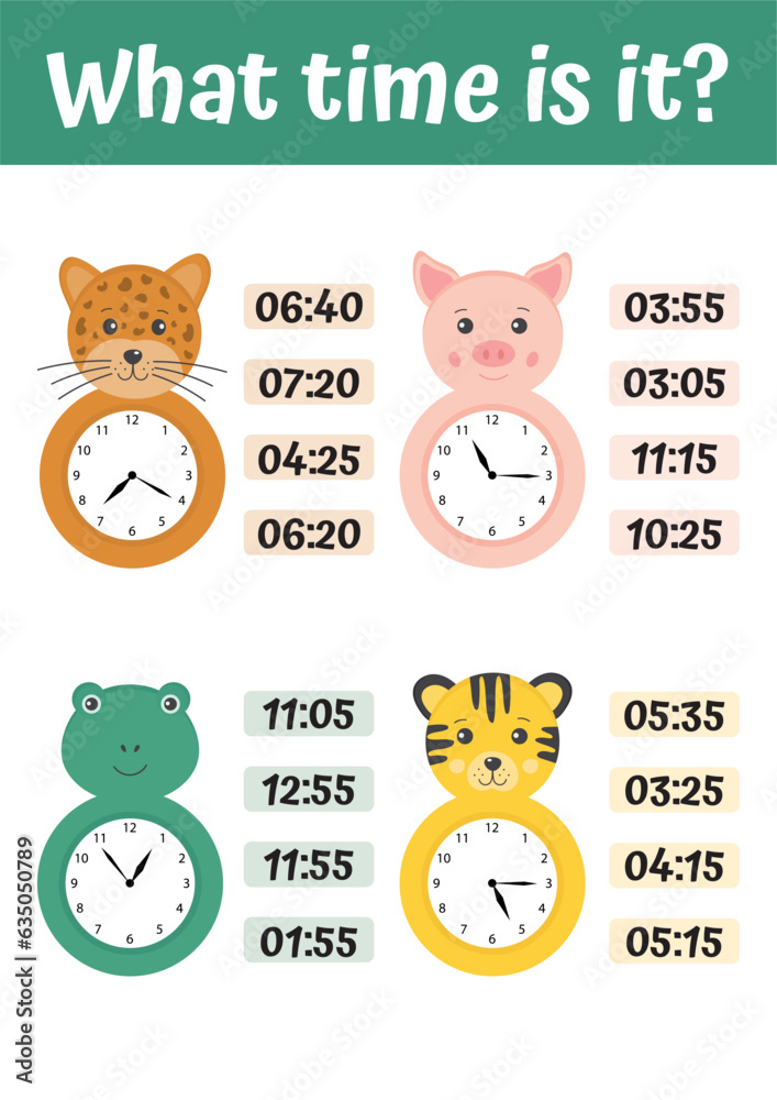 Worksheet for school kids to identify the time. Tell time set with ...