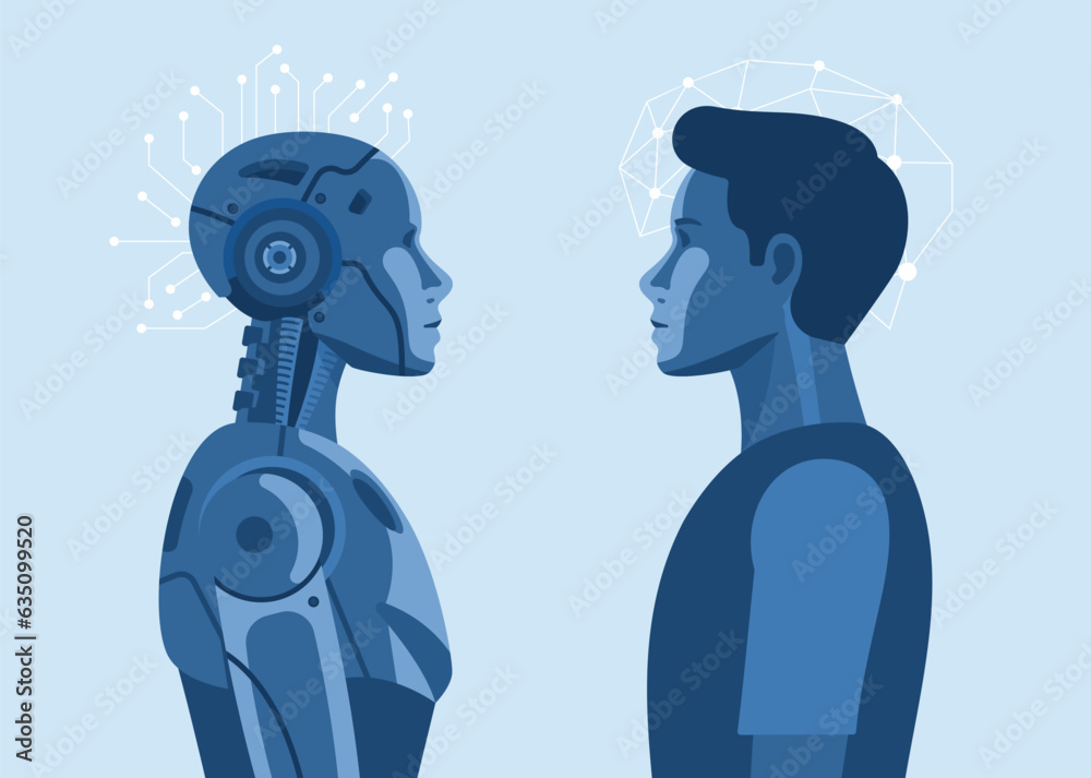 Vector de Stock Artificial Intelligence VS Human. Vector illustration ...