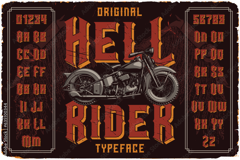 Vintage label font named Hell Rider. Original typeface for any your design like posters, t ...