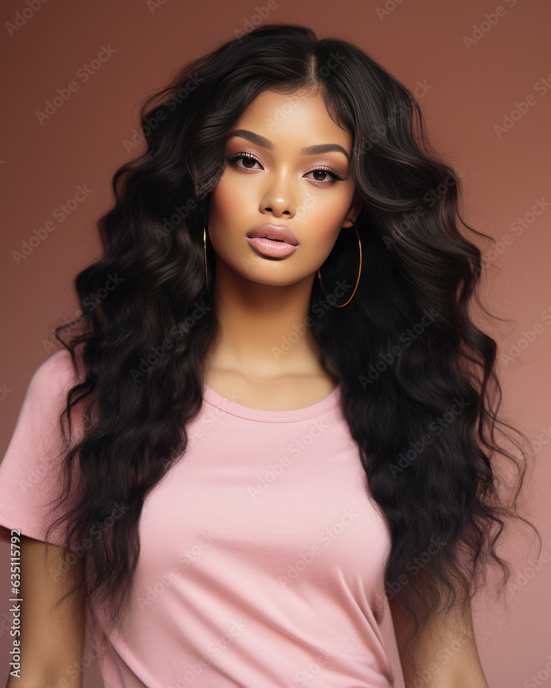 Beauty Fashion model. Black woman face & beautiful voluminous hair ...