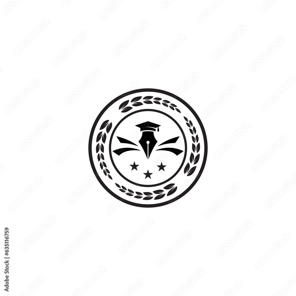 Bachelor hat, leaf, book, or crown icons. Vector golden wreath Logo ...