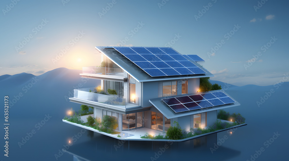 futuristic generic smart home with solar panels rooftop system for ...
