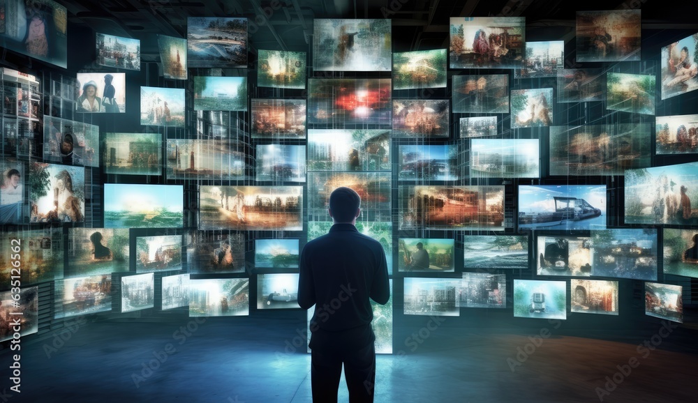 Group of people looking at hologram screen. System engineering. Data ...