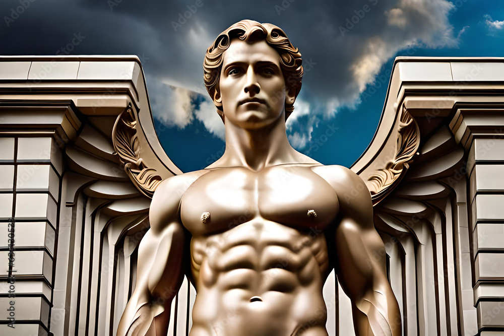 angel manly muscle male stone statue atop art nouveau window ...