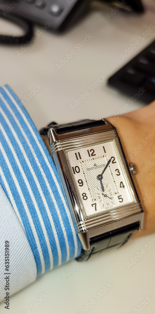 BANGKOK - JULY 24 : Jaeger leCoultre Reverso watch, iconic rectangle ...