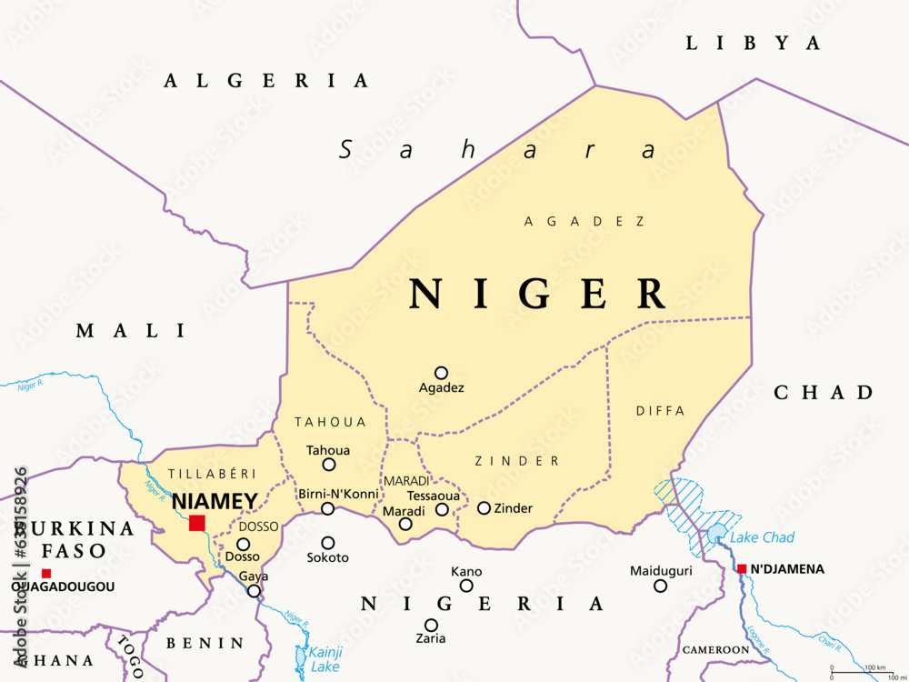 Stock-Vektorgrafik „Niger, landlocked country in West Africa, political ...