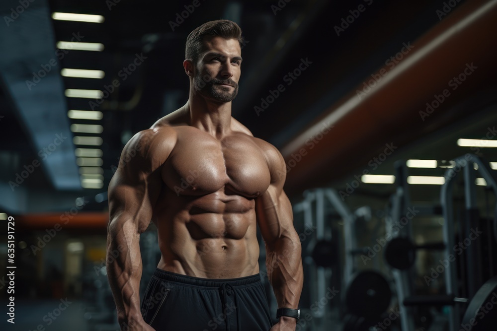 a handsome white american athlete bodybuilder with healthy muscular ...