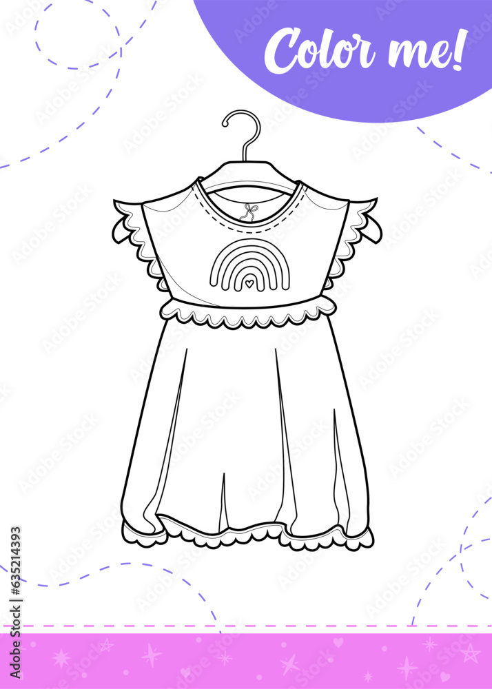 Coloring page for kids with stylish girls dress. A printable worksheet ...