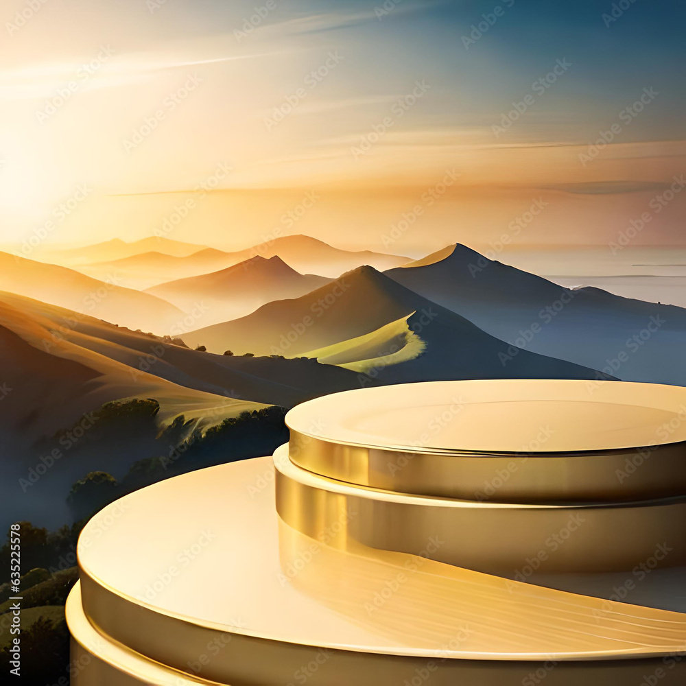 golden round podium stage platform step on 3d background with ...