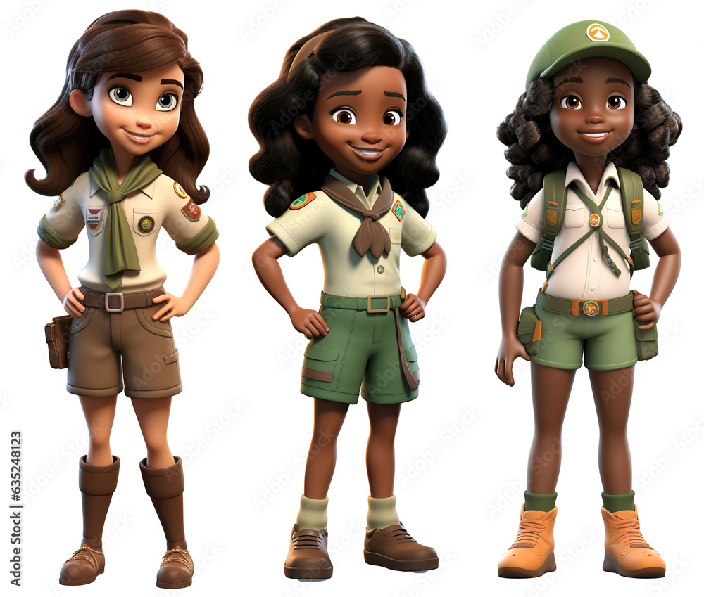 Ilustração Set Of Cute Little girl scouts Kids Wear Scout honor uniform ...